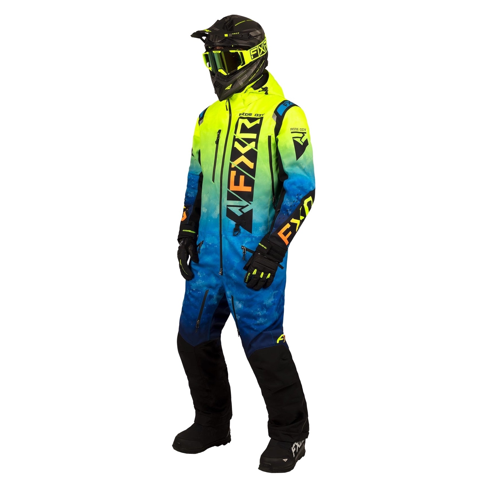 Комбинезон утепленный FXR Helium, Blue/Hi-Vis Fade/Inferno, 2023
